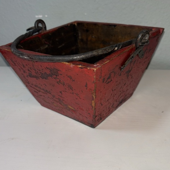 Accents | Vintage Primitive Wooden Berry Basket Crate With Iron Handle ...